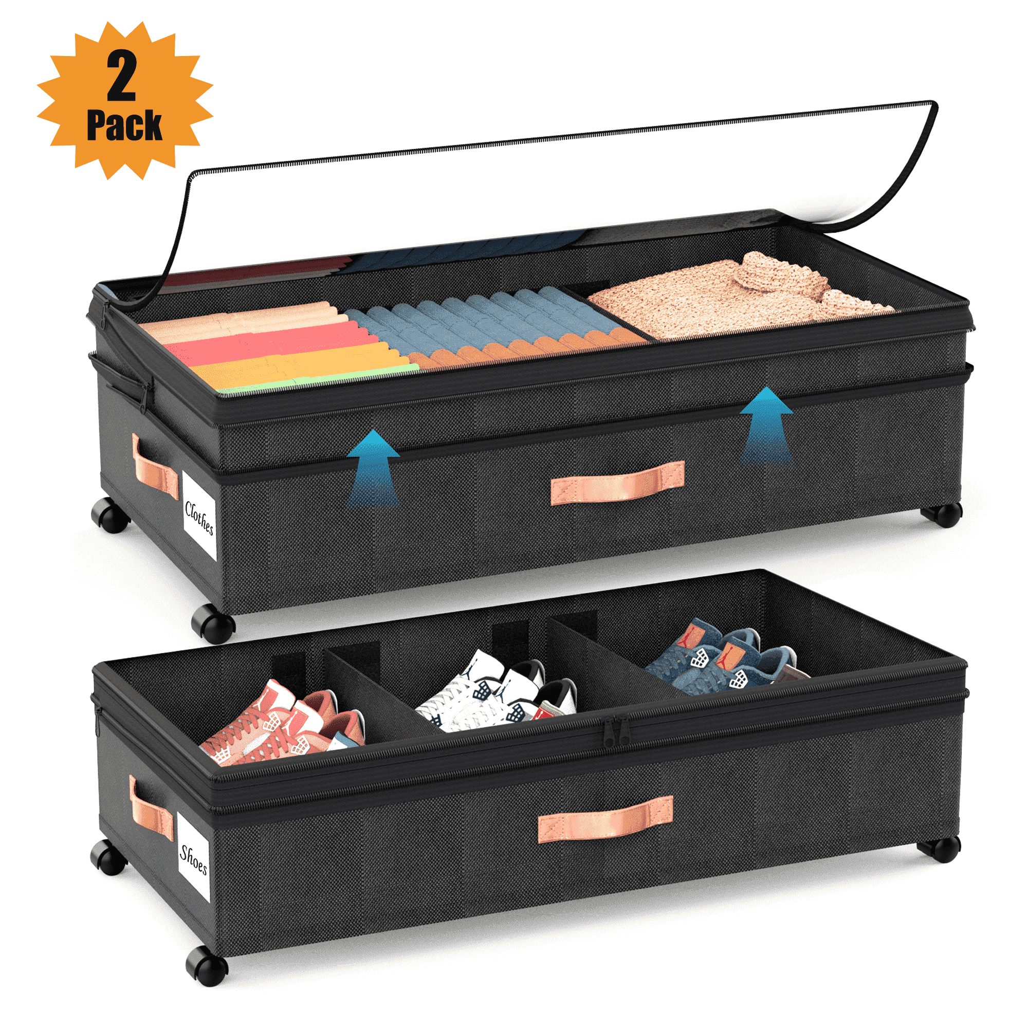 ZOWWKLLY Under Bed Storage with Wheels,2-pack Underbed Storage ...
