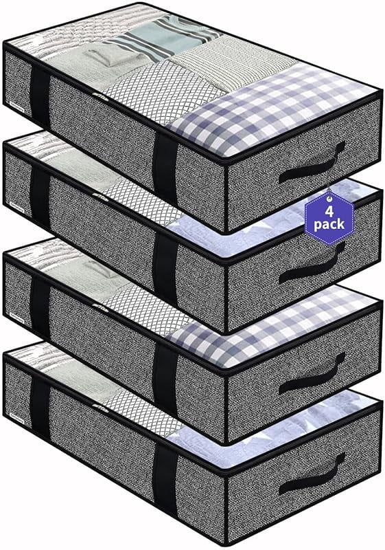 Onlyeasy Underbed Storage Bags Organizer, 4 Pack Large Capacity Under ...