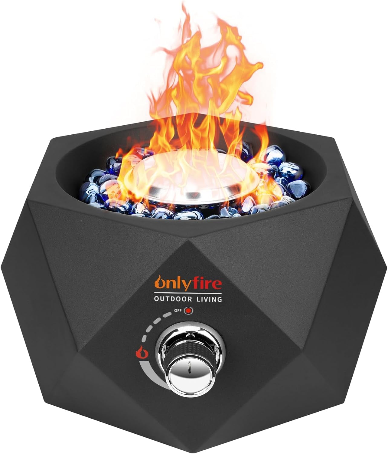 Onlyfire Side-Mounted Propane Fire Pit with Blue Fire Glass Stones, 14 ...