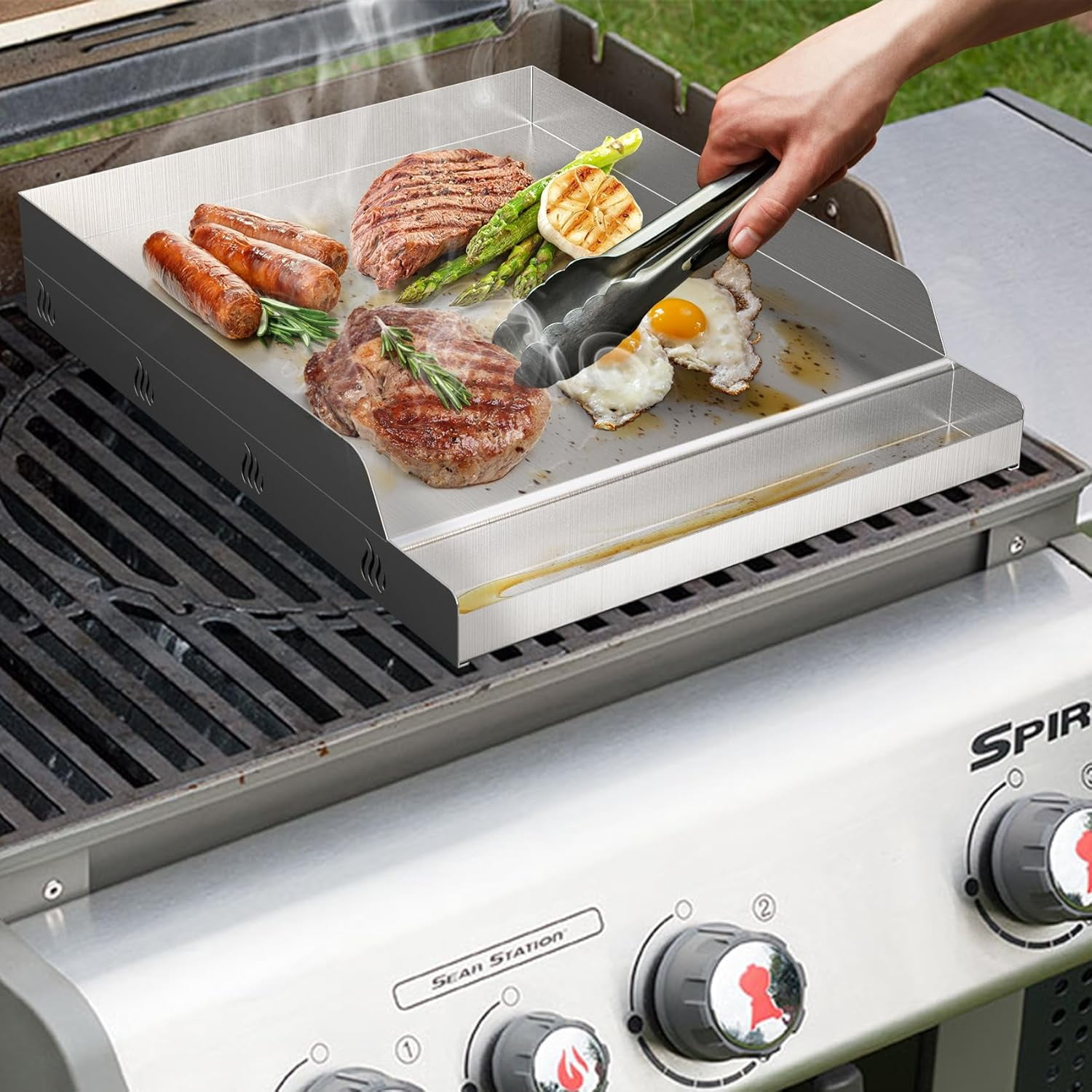 Onlyfire Stainless Steel BBQ Cooking Griddle, Universal Flat Top ...