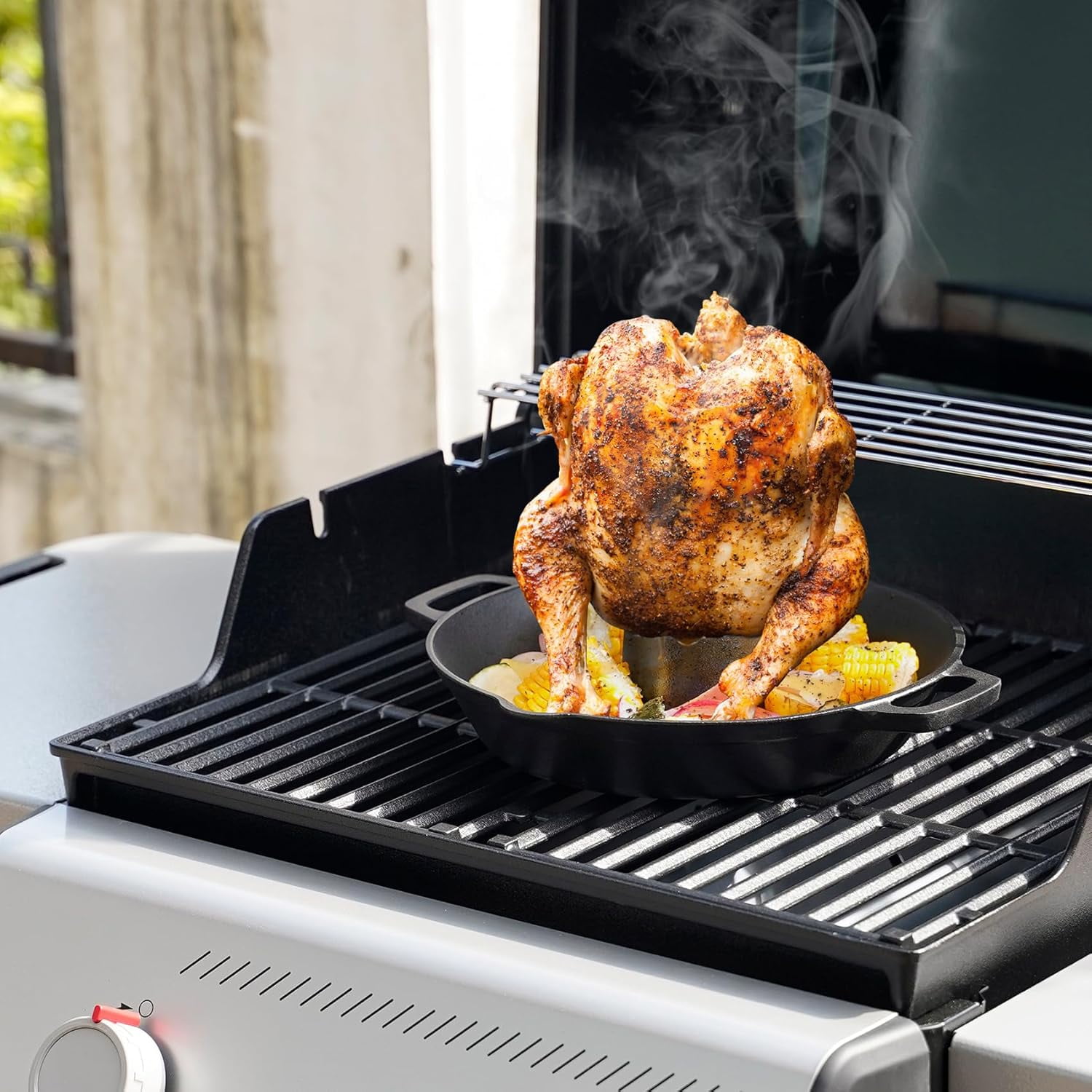 Onlyfire Universal Cast Iron Chicken Roaster, Pre-Seasoned Poultry ...