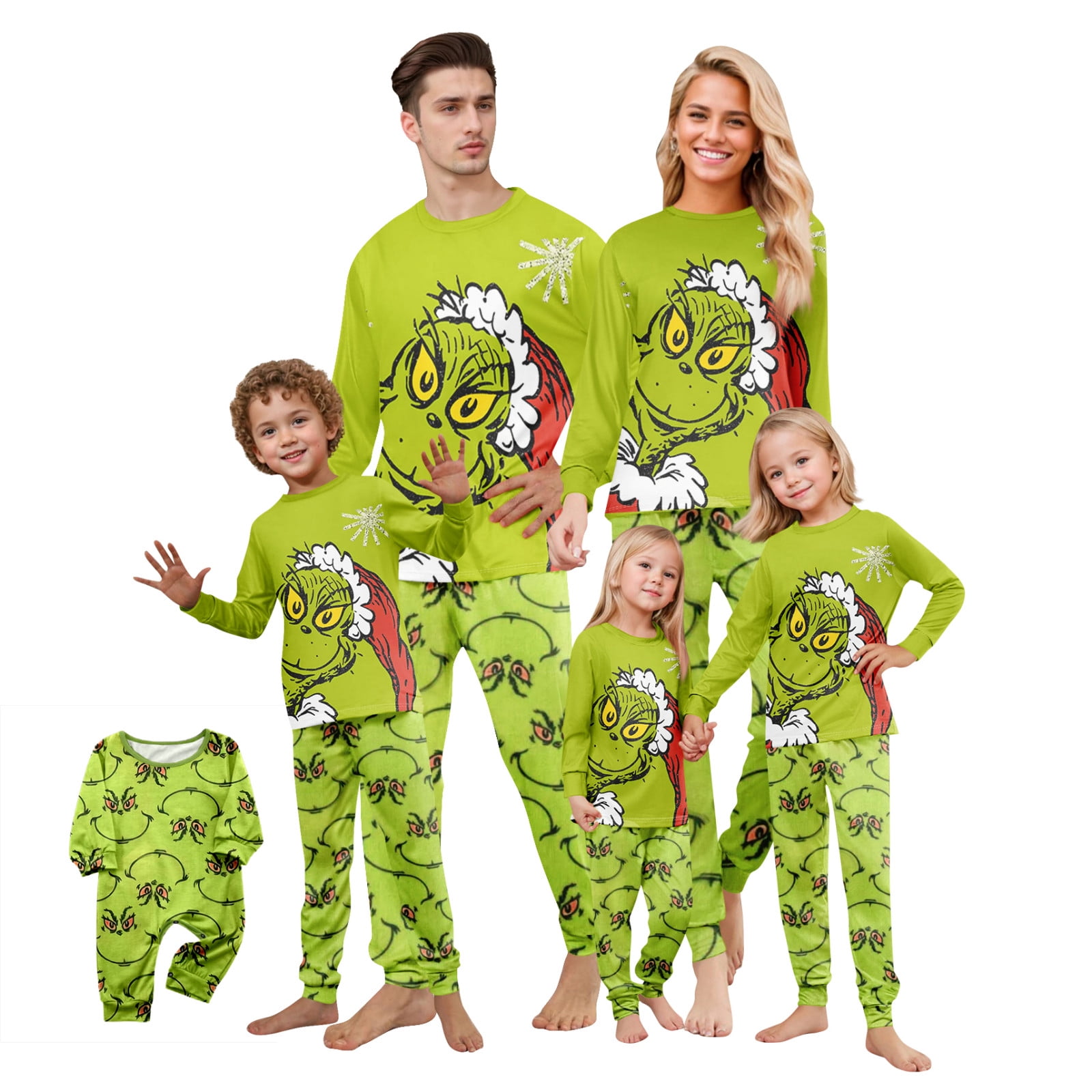 Onlypjs Gri'nch Family Matching Christmas Pajamas – Green Gri'nch Face ...