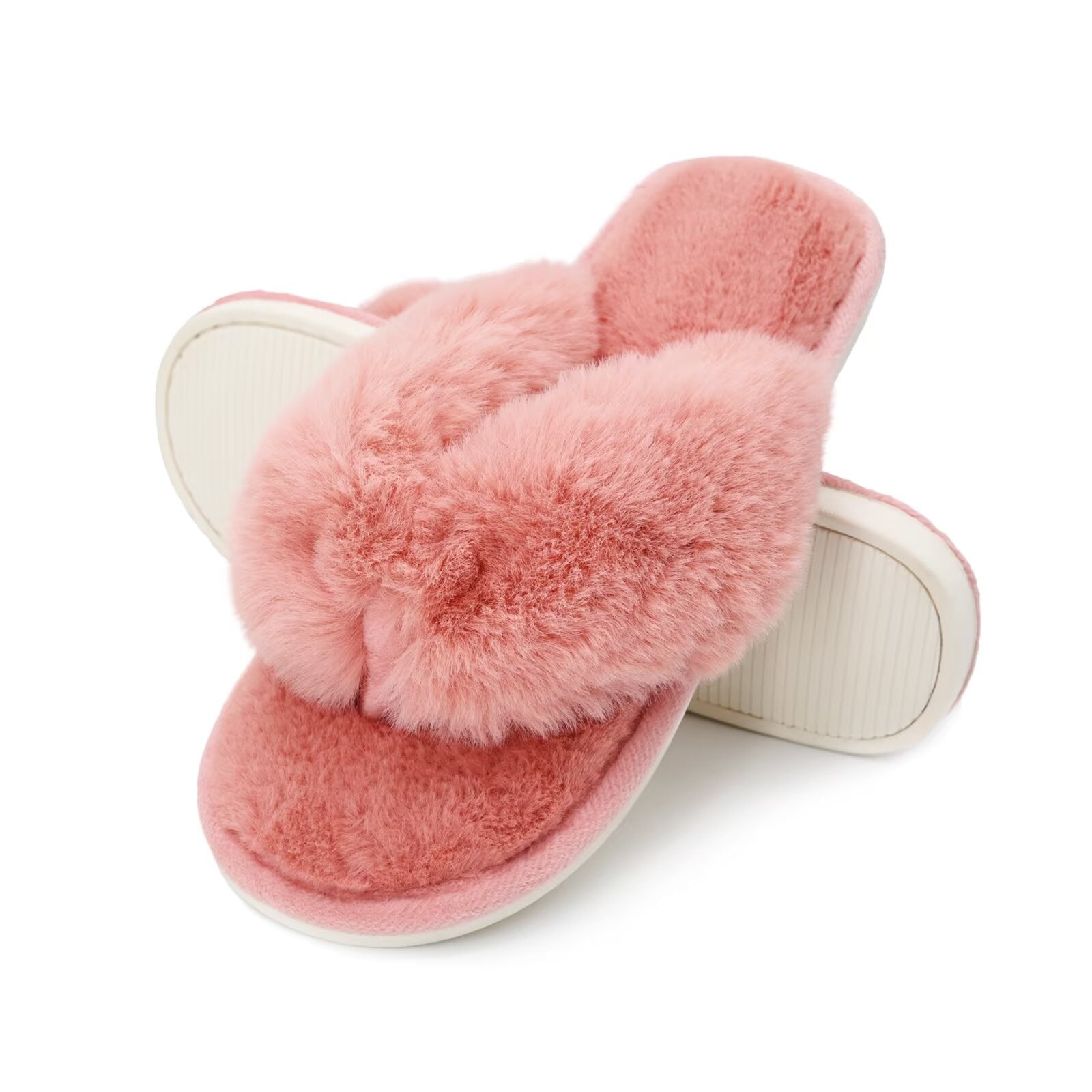 Onmygogo Fuzzy Indoor Flip-flop Slippers for Women Open Toe with Memory ...