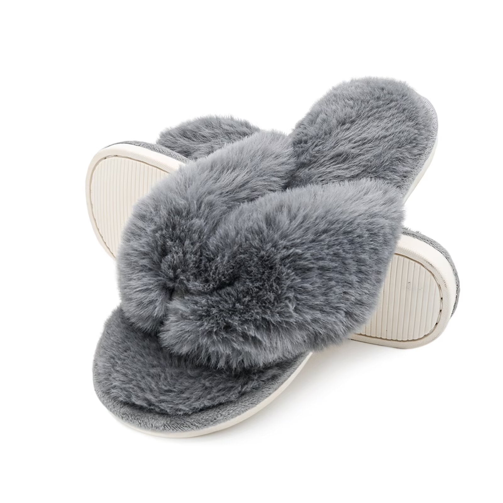 Onmygogo Fuzzy Indoor Flip-flop Slippers for Women Open Toe with Memory ...
