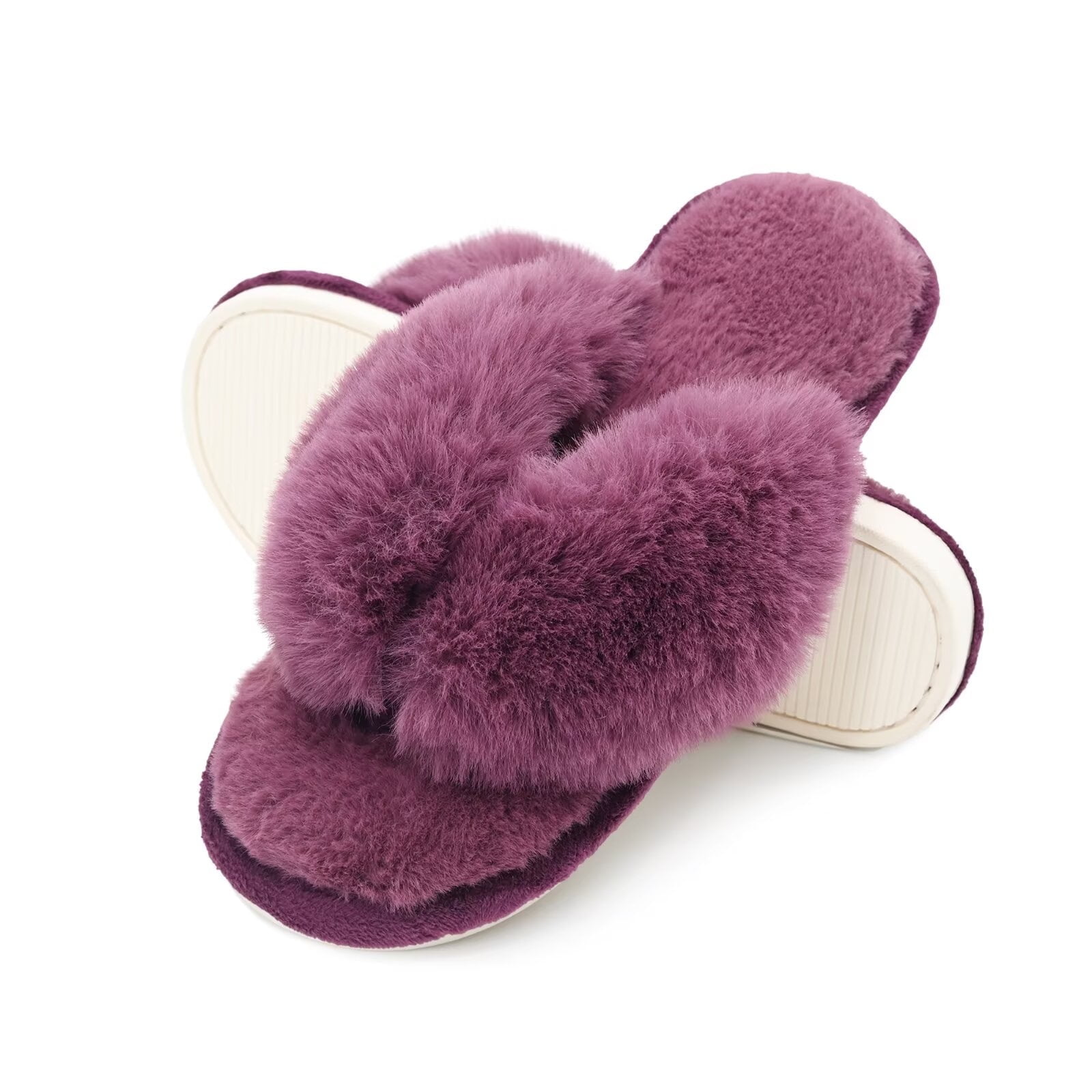 Onmygogo Fuzzy Indoor Flip-flop Slippers for Women Open Toe with Memory ...