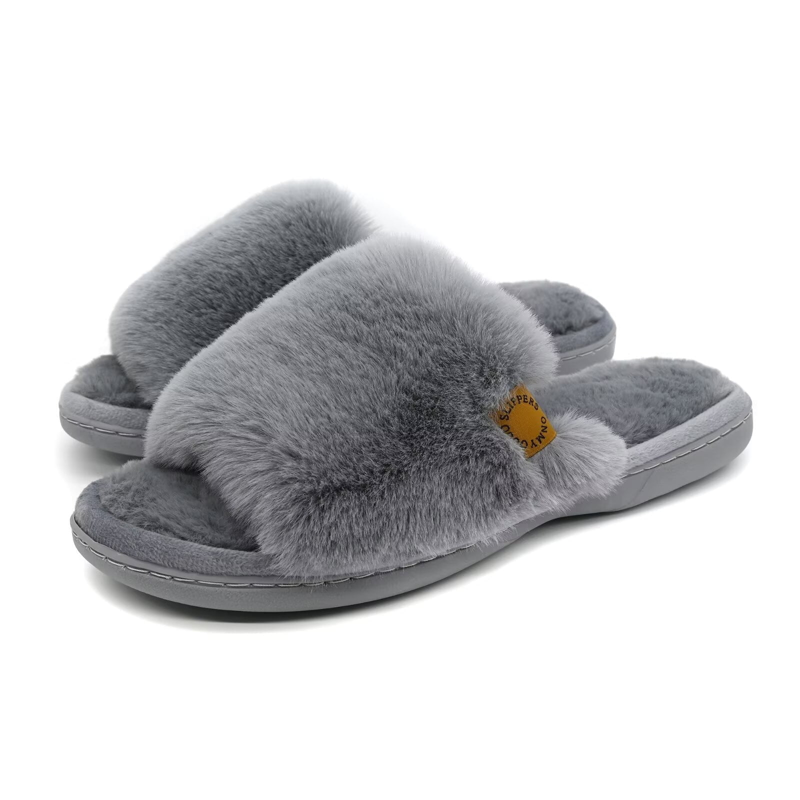 Onmygogo Fuzzy Indoor Slippers for Women Open Toe with Memory Foam ...