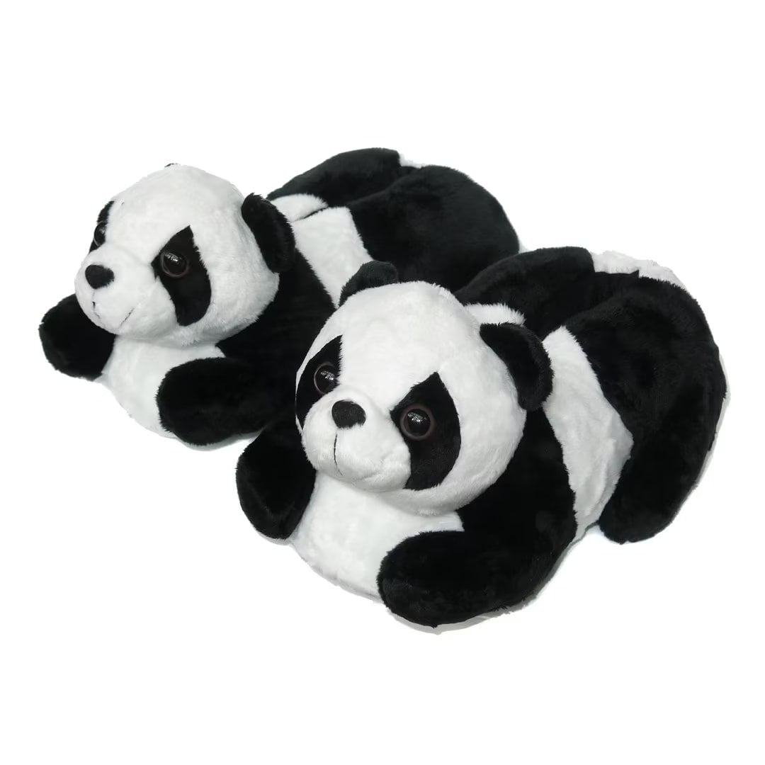 Onmygogo Fuzzy Winter Panda Plush Slippers for Adults, Cute Cartoon ...