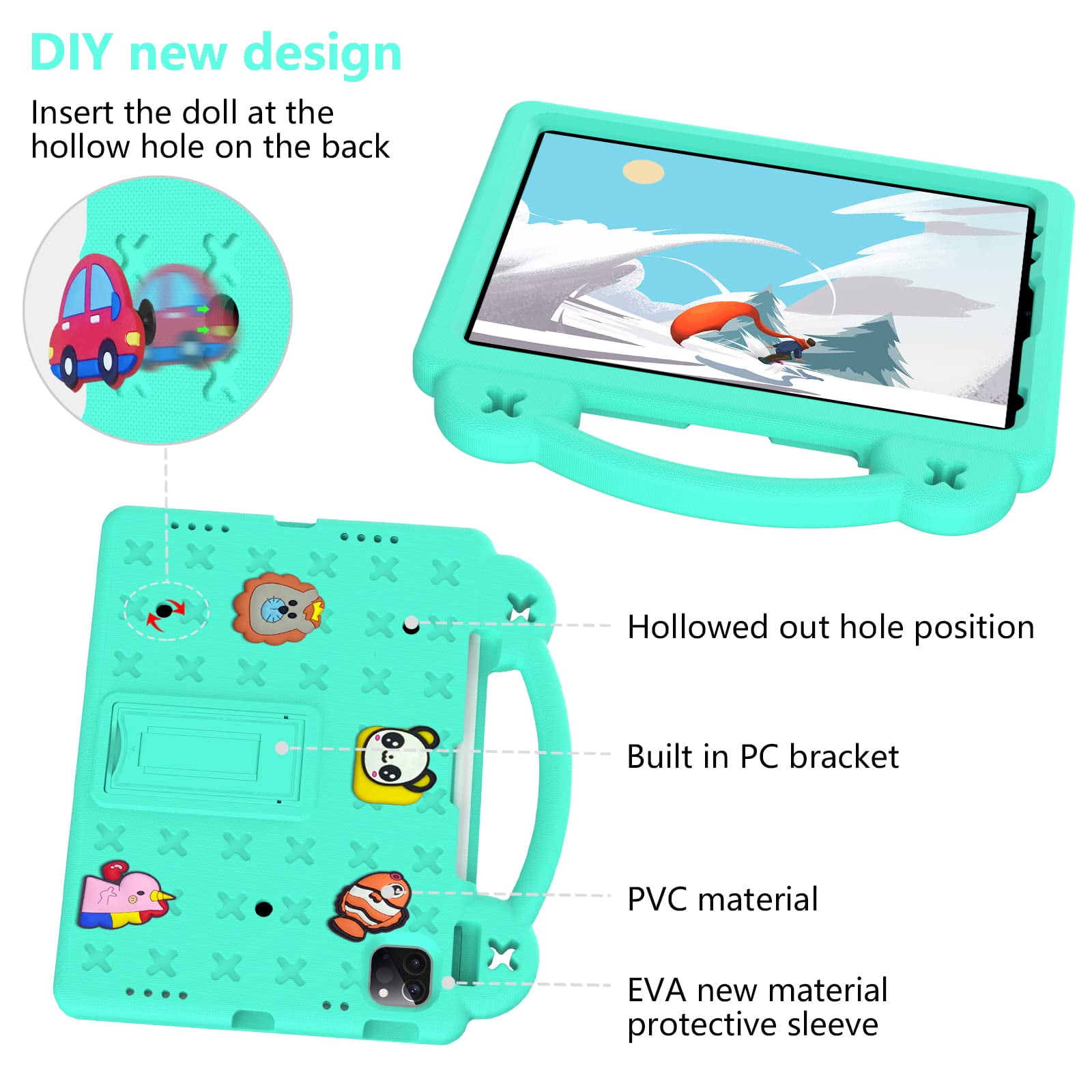 Onn 10.1 Tablet Case, Children Friendly DIY Cartoon EVA Foam Protective ...
