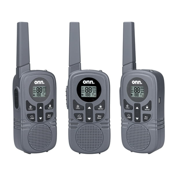 Onn. 23 mile Walkie Talkie 3 pack with Two Way Radios, LED Light, 22 ...