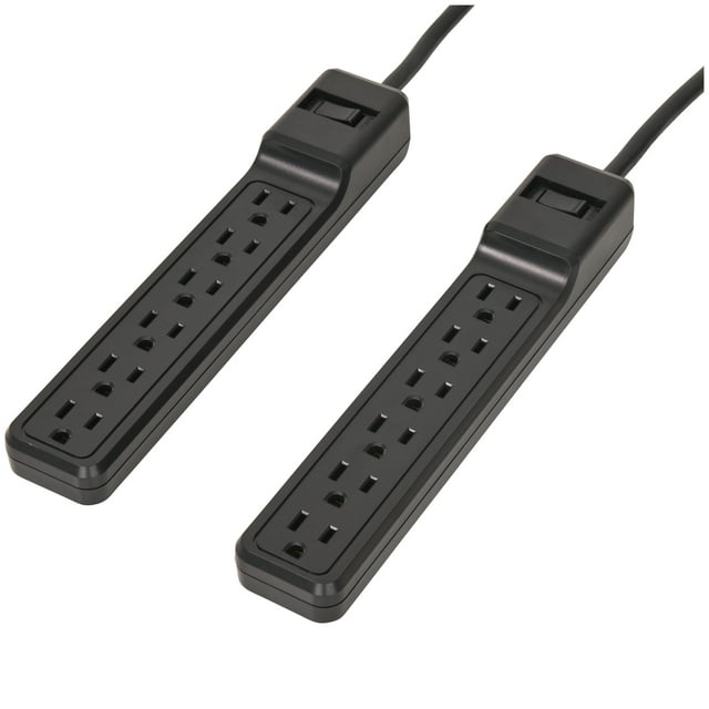 Onn 6 Outlet Surge Protector 2.5ft, 2 Pack - Walmart.com