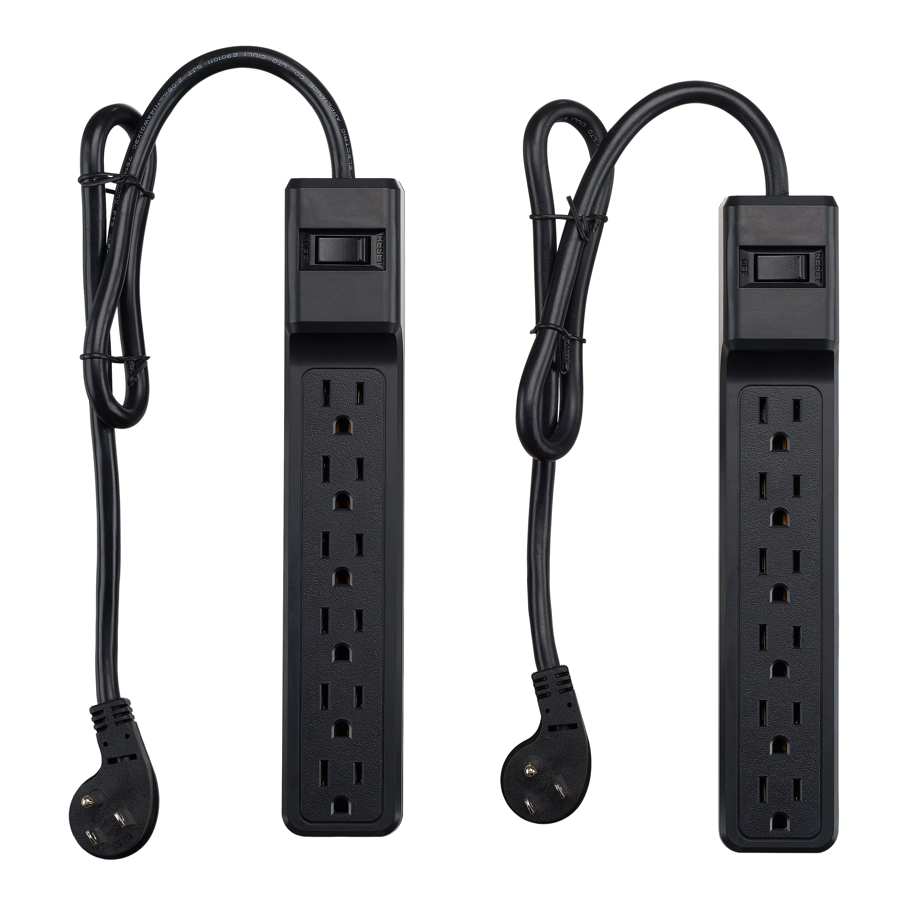 Onn 6-Outlet Surge Protector, 2' Cord, Black, 2 Pack - Walmart.com