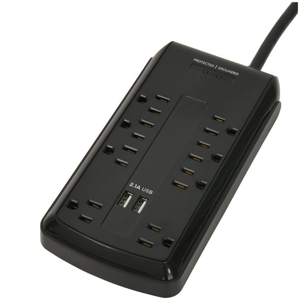 Onn 8-Outlet Surge Protector With 2 Usb Charging Ports, 2700J - Walmart ...