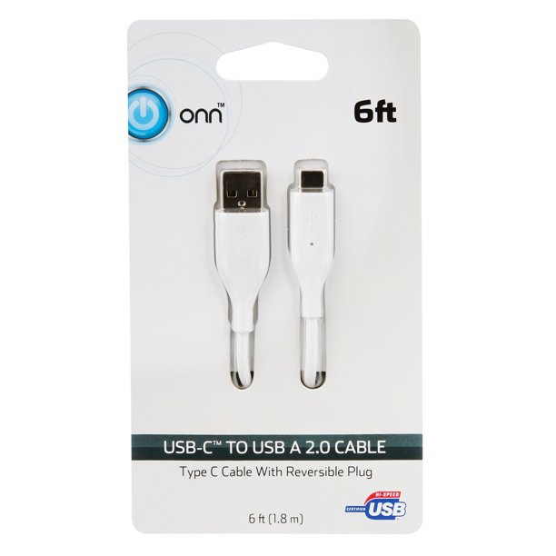 Onn USBC-A 6` Cable, White - Walmart Business Supplies