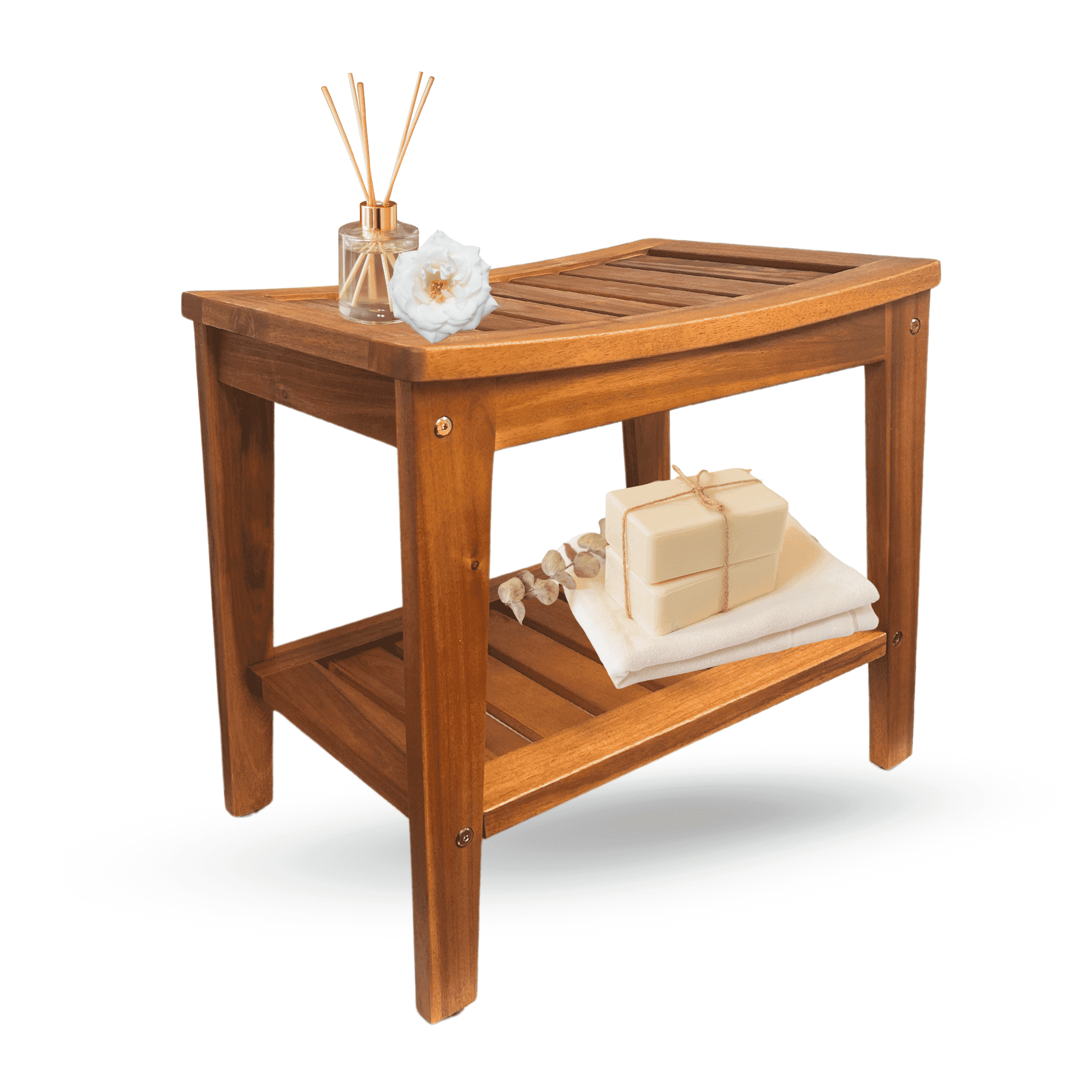 Onncom Acacia Shower Bench with Shelf 21 Inch, Wood Shower Stool & Spa ...