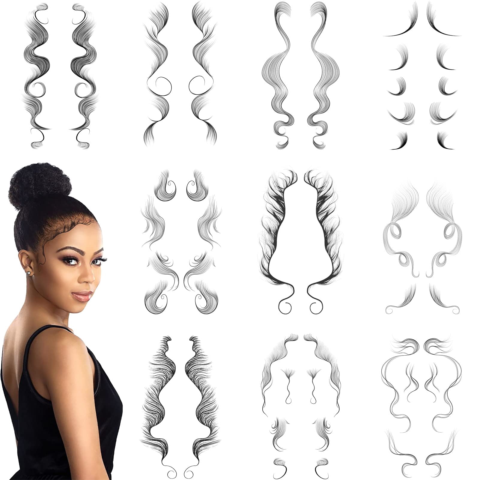 Onpep 10Pcs Baby Hair Tattoo Stickers 10 Styles Temporary Bangs Tattoos ...