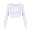 A2Y Women's Basic Solid Stretchable Scoop Neck Long Sleeve Crop Top Black L - Walmart.com