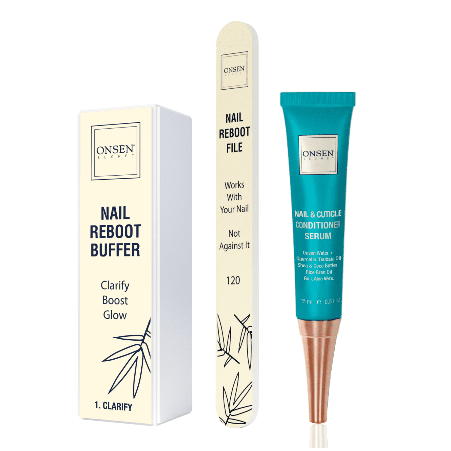 Onsen Secret Cuticle Cream Bundle, Double Sided Nail File 120/180 Grit ...