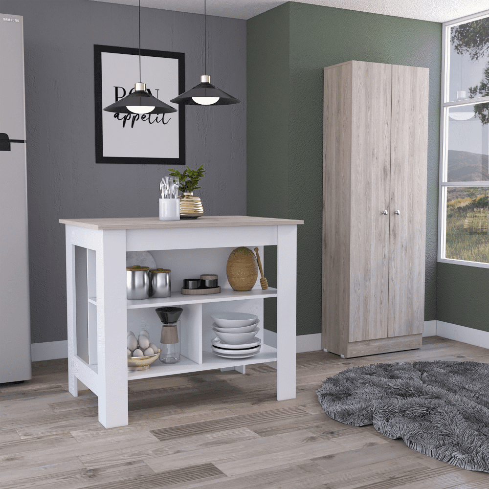 Ontario 2 Piece Kitchen Set, Kitchen Island + Pantry Cabinet , White ...