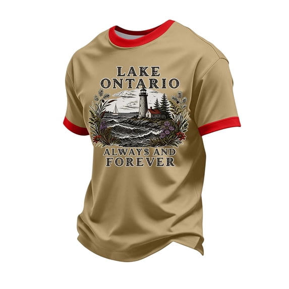 Ontario Lake T Shirts For Men Short Sleeve Crewneck Casual Top Vintage ...