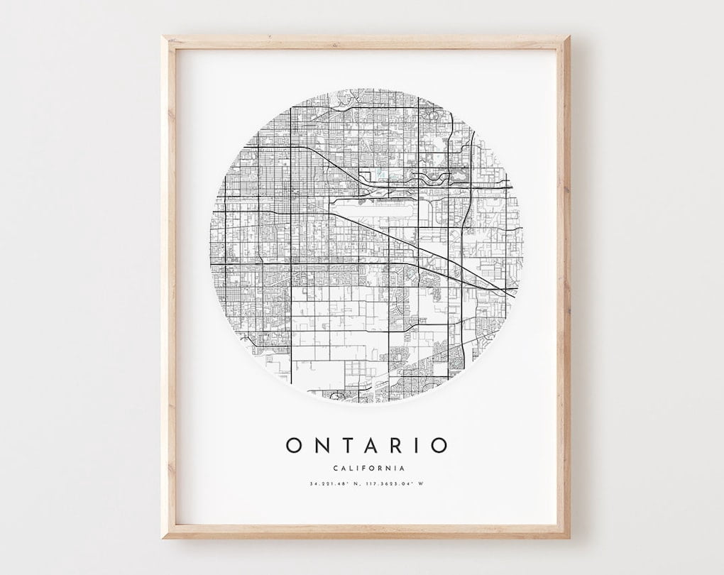 Ontario Map Print, Ontario Map Poster City Wall Art, Ca Road Map ...