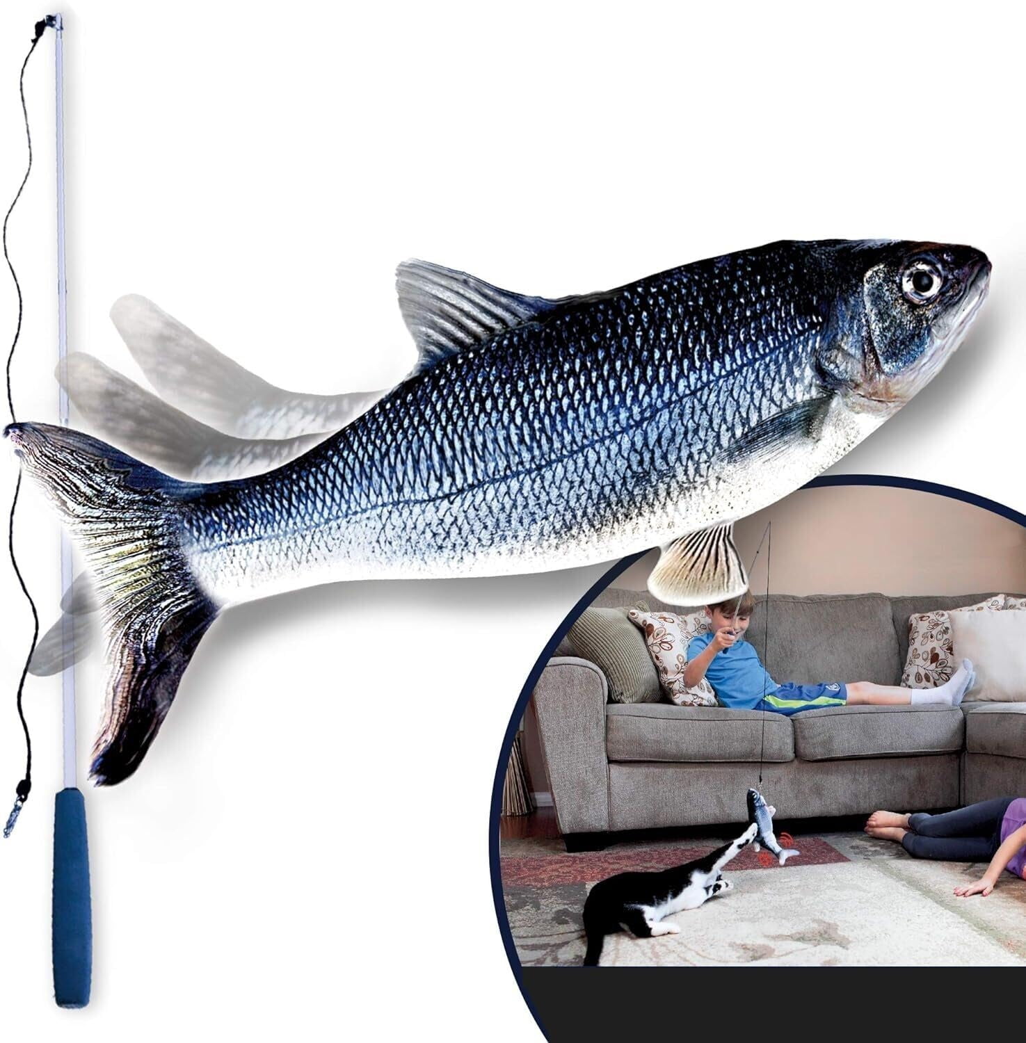 Ontel Flippity Fish Interactive Cat Toy with Catnip & Fishing Pole ...