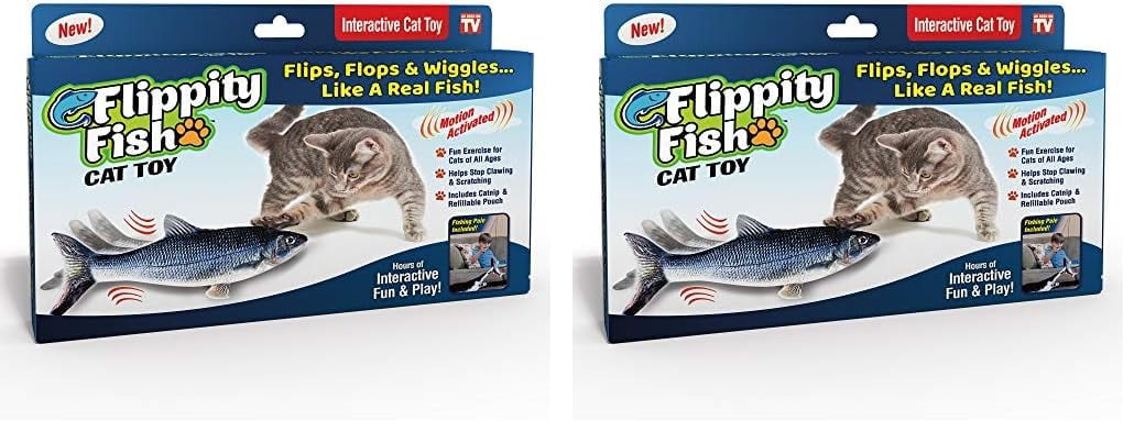 Ontel Flippity Fish Interactive Cat Toy with Catnip & Fishing Pole ...