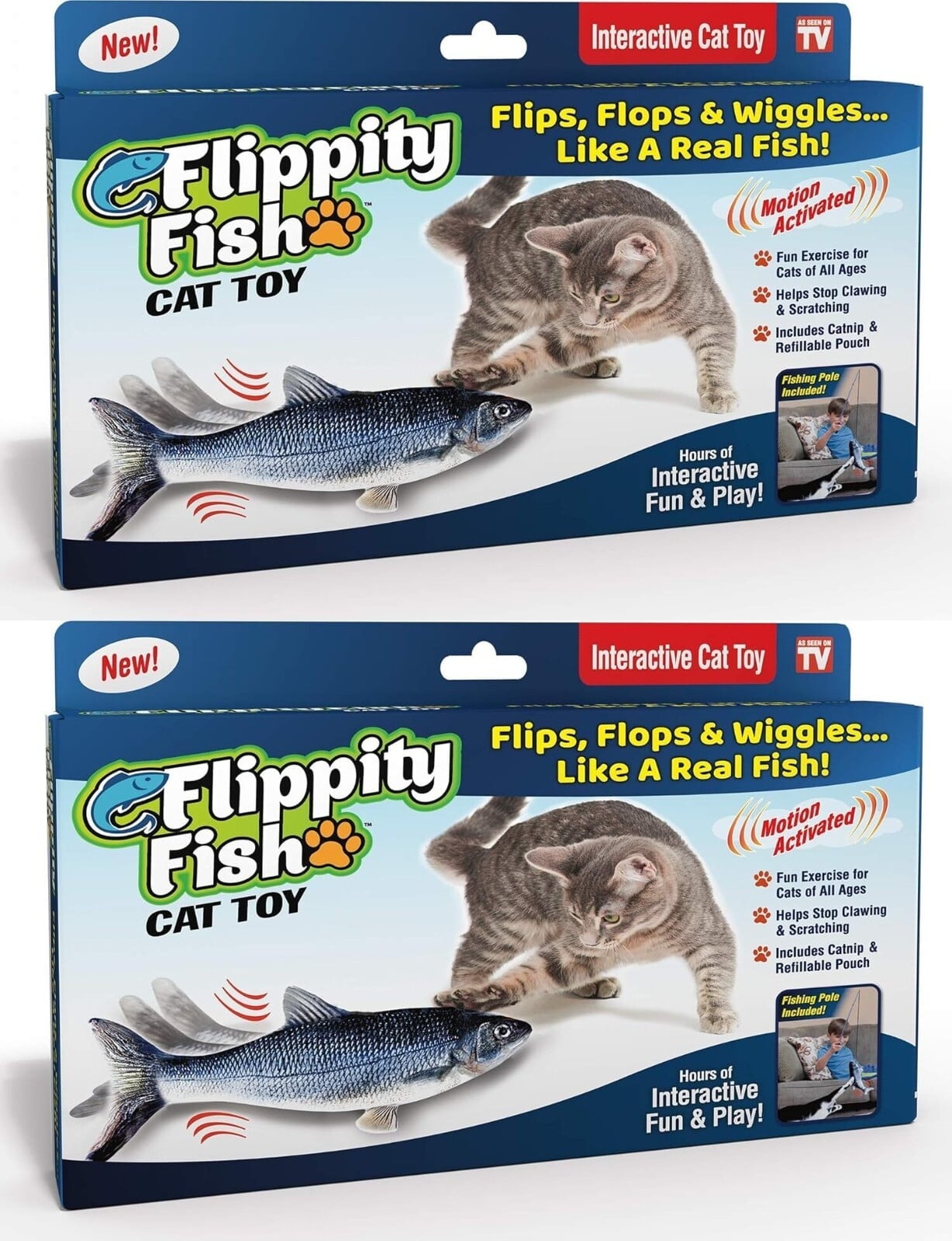 Ontel Flippity Fish Interactive Cat Toy with Catnip & Fishing Pole ...