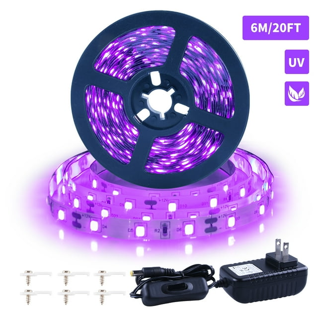 Ontesik 20ft LED Black Light Strip kit, 360 LEDs, 12V Flexible UV Black ...