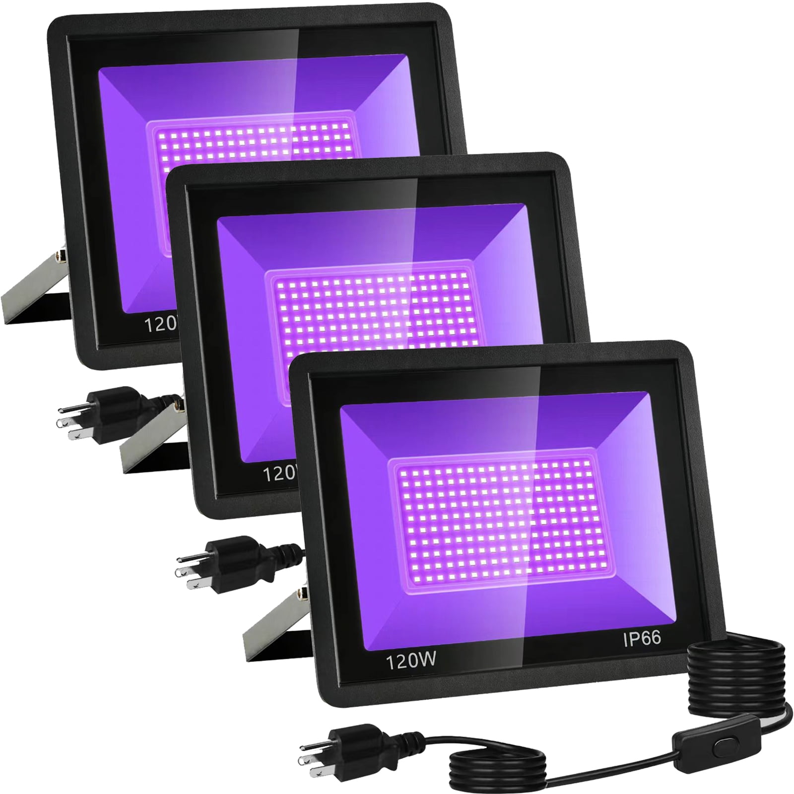 Ontesik 3-Pack 120W LED UV Black Light, Outdoor Waterproof IP66 ...