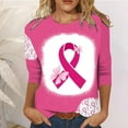 Ontiwes Womens 3 4 Sleeve Tops Pink Ribbon Breast Cancer Awareness