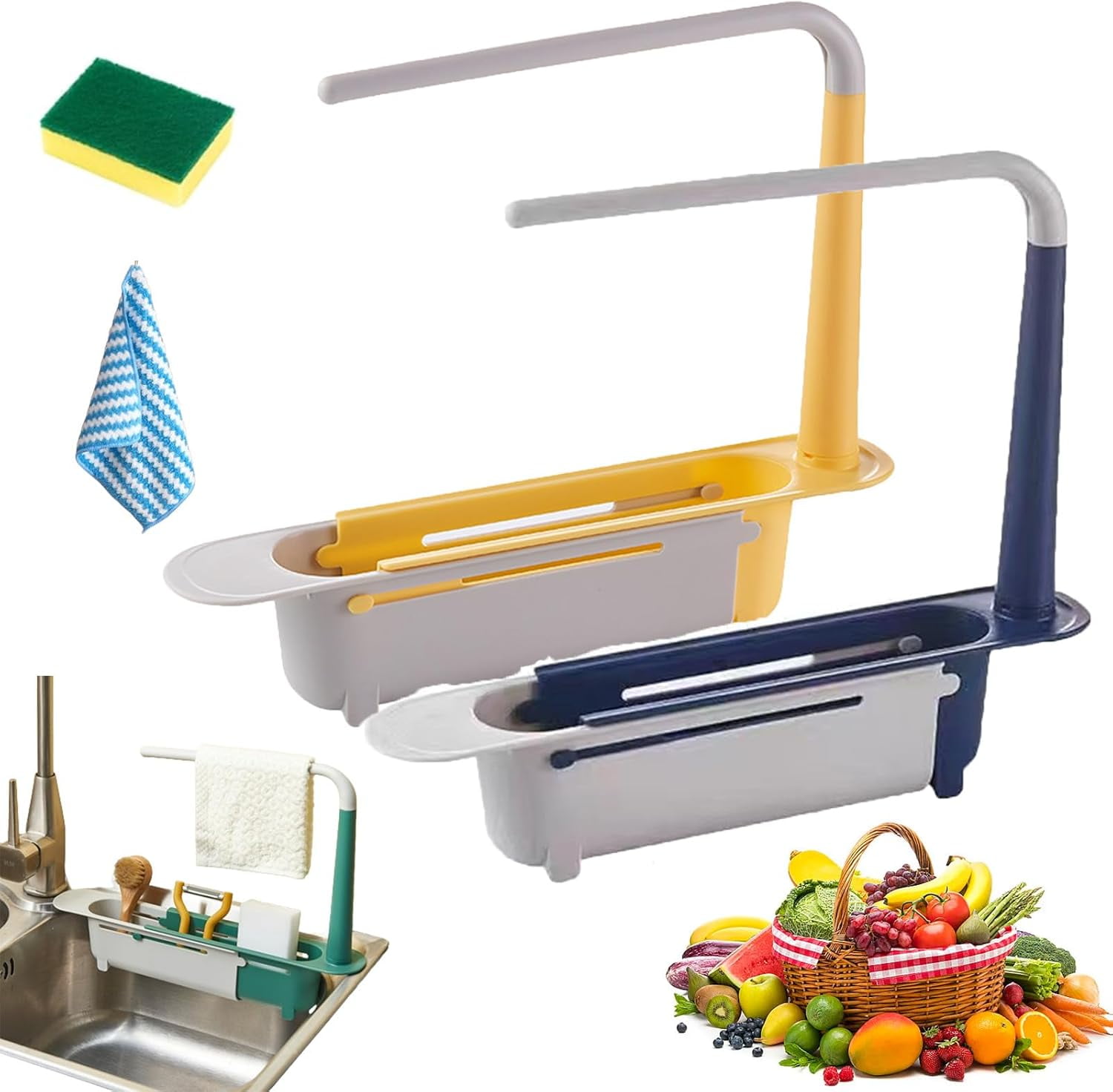 Onwddarefy Updated Telescopic Sink Storage Rack, Adjustable Kitchen ...