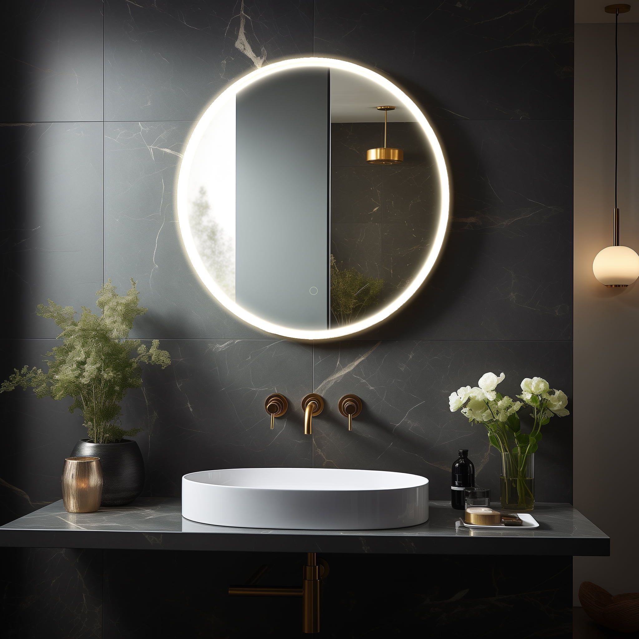 Dreamwerks Onxy 24" Round Frameless LED Mirror with Touch Screen ...