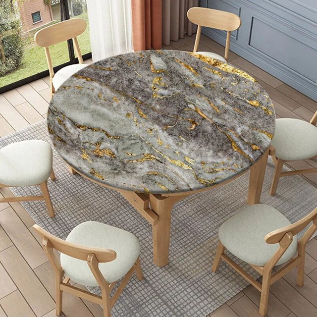 Onyx Marble Round Tablecloth Elastic Edged Polyester Fitted Table ...
