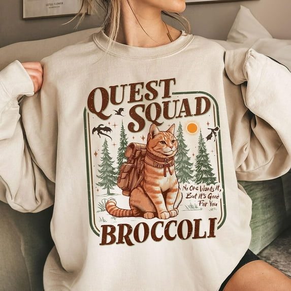 Onyx Storm Quest Squad Broccoli Sweatshirt, Broccoli Cat Sweatshirt ...
