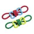 Oodles Durable Rubber Bone Wrapped Rope Dog Toy Set, Red and Green ...