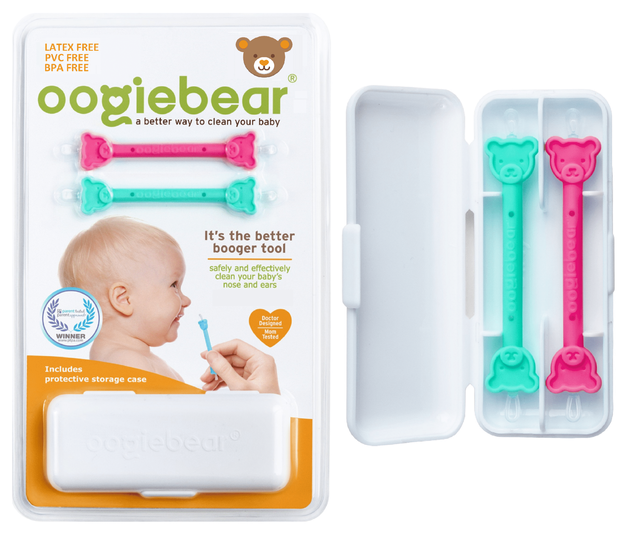 Oogiebear 2 Pack Booger and Ear Wax Picker with Case, Safe For Newborns ...