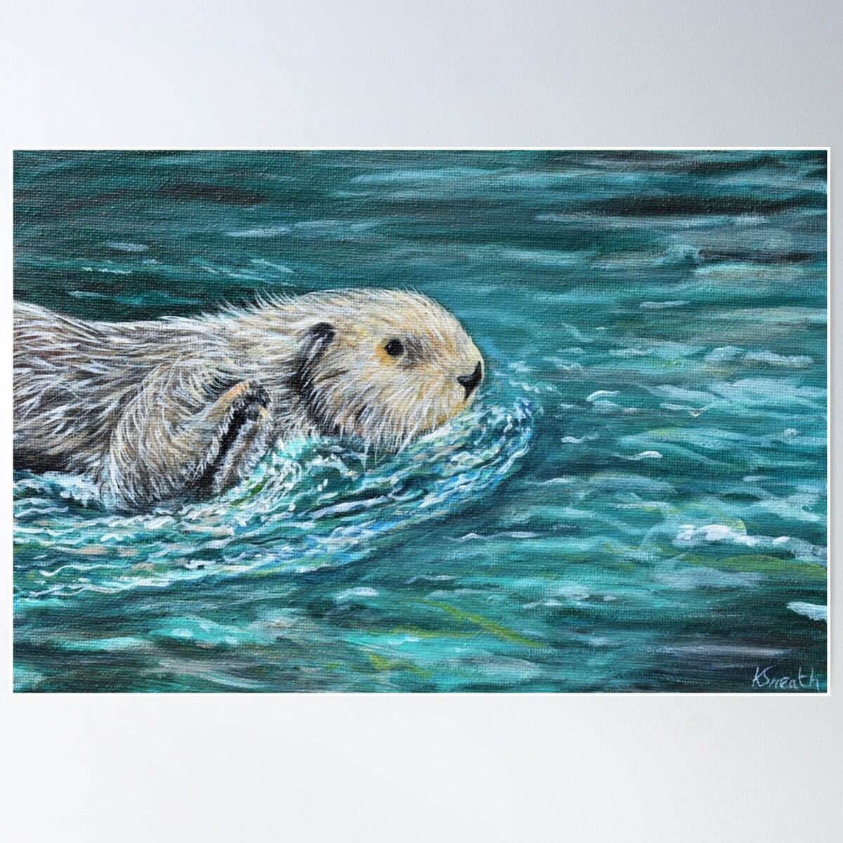 Ooh Goody Lunchtime! Sea Otter Painting Poster Wall Art, Modern Wall ...