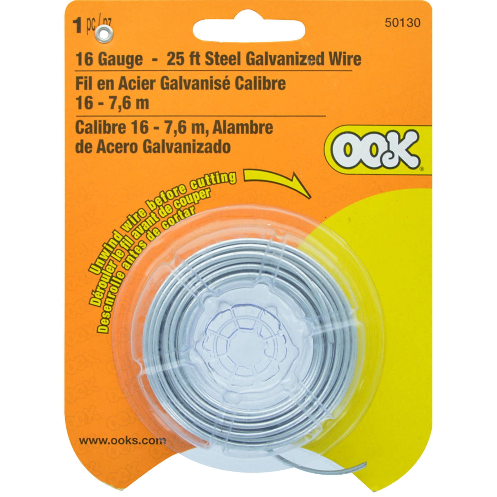 Ook Picture Hanging Wire, Steel Galvanized Wire, 16 Gauge, 25 ft ...