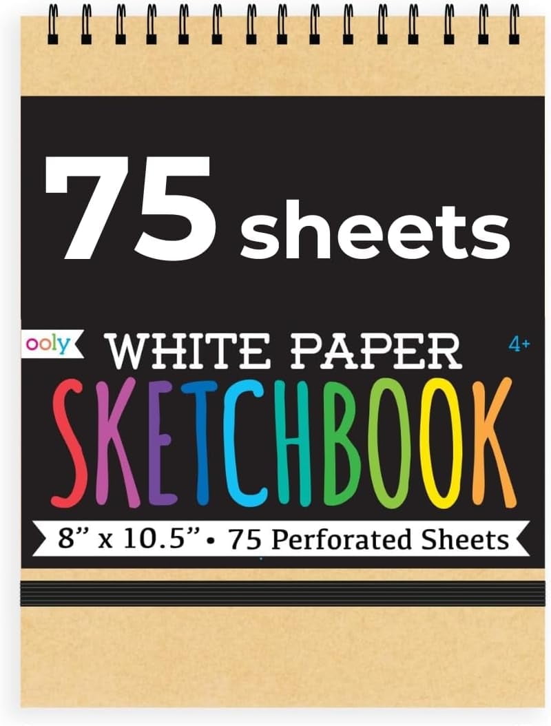 Ooly DIY Cover Large Sketchbook 8x10.5 Inches, White Paper Drawing Book ...