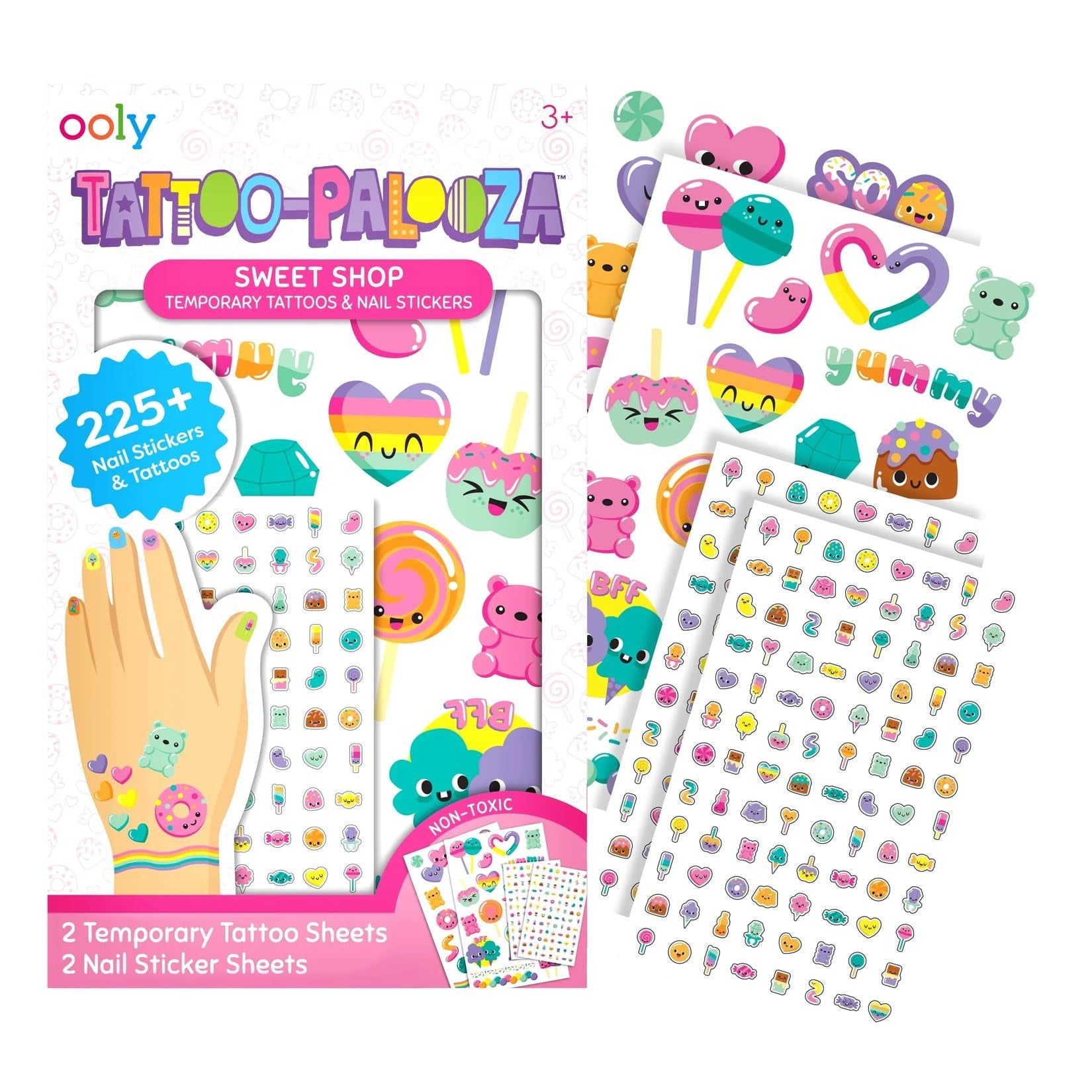 Ooly Set of 35 Sweet Shop Temporary Tattoos and 192 Nail Stickers for ...