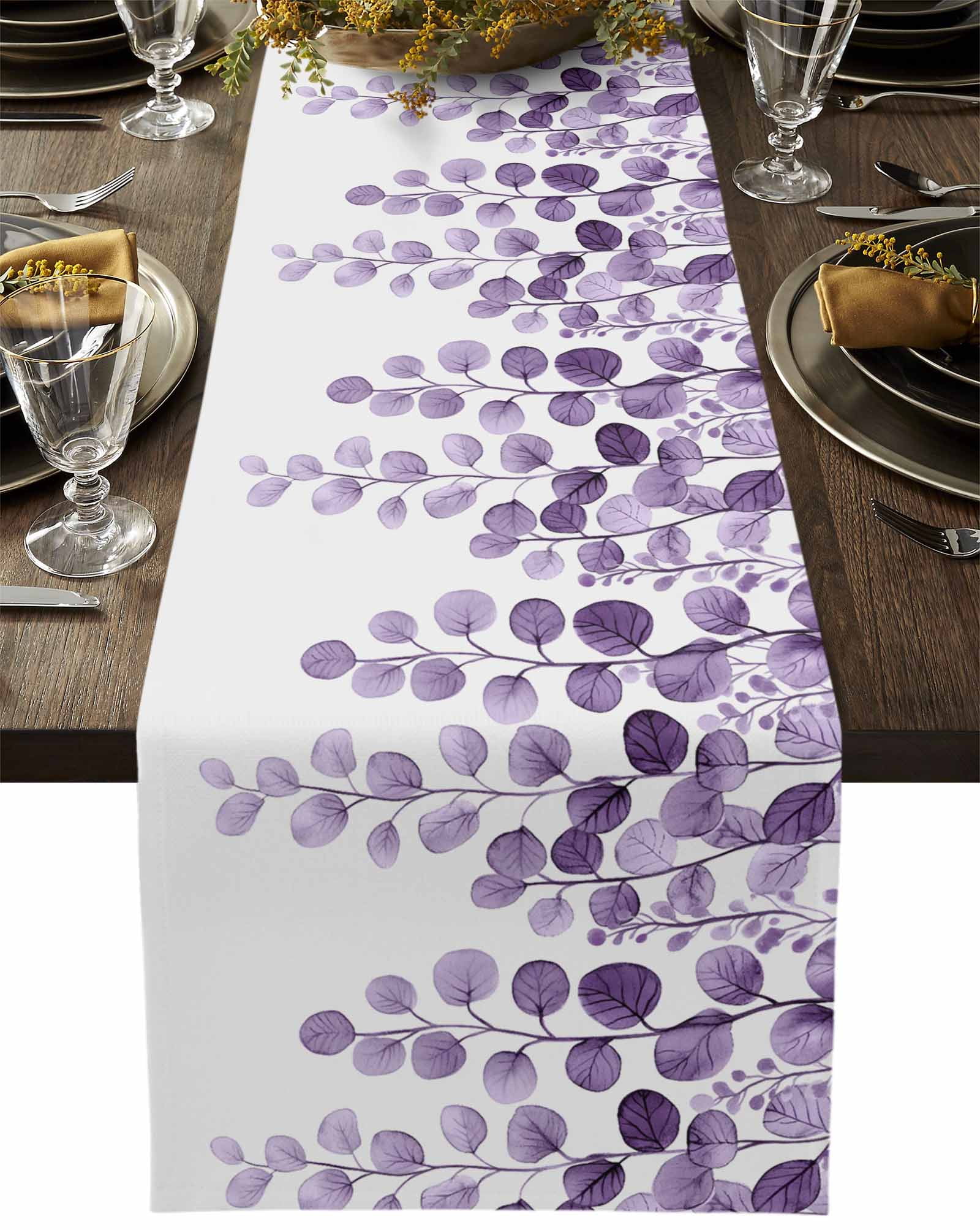 Oombre Purple Eucalyptus Leaf Table Runners 13x36 Inches Long Linen ...