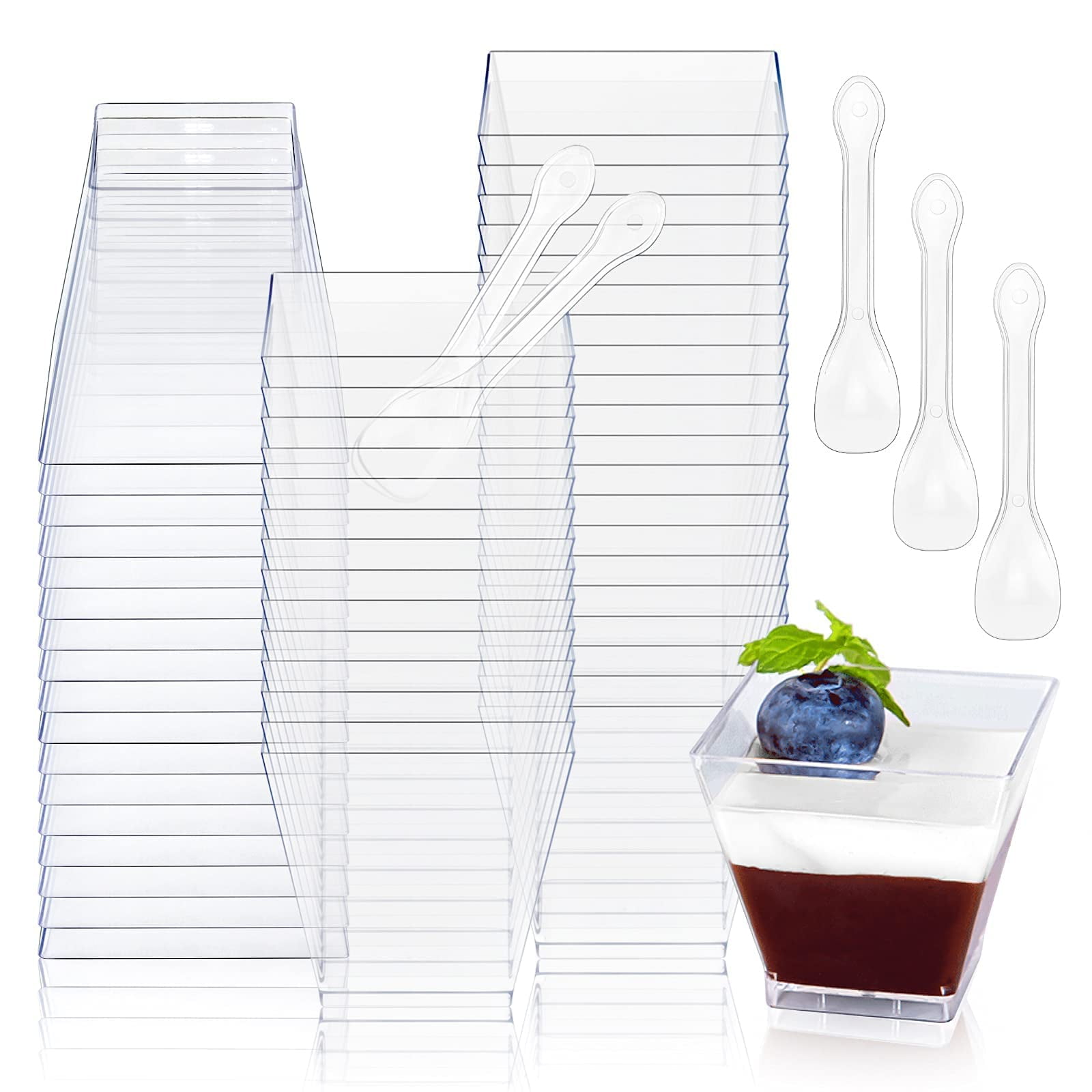 Oomcu 50 Pack 7oz AIF9 Square Clear Plastic Cups & Spoons - Disposable ...