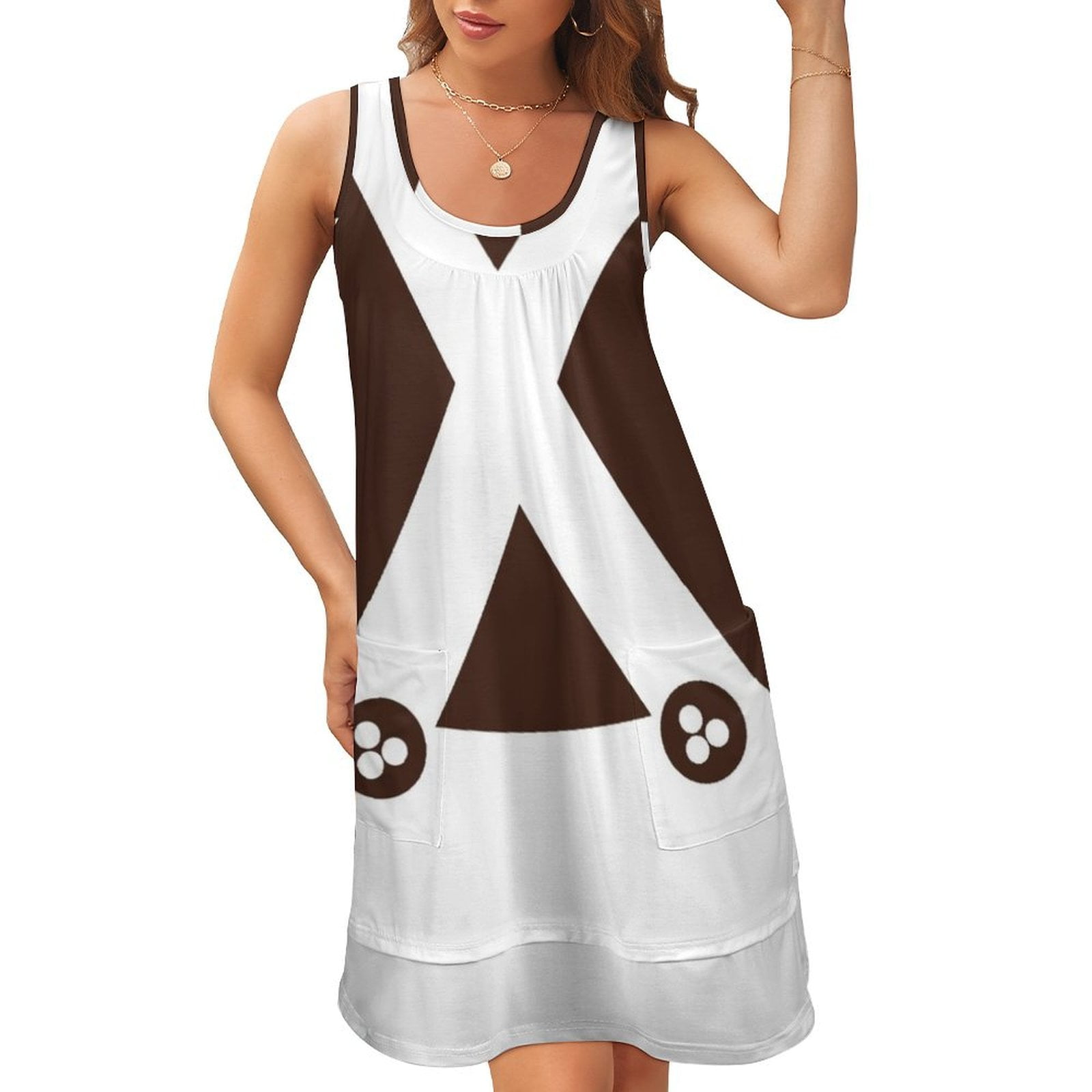 Oompa Loompa Outfit Theme Sleeveless U-Neck Fake Two Piece Dress beach ...