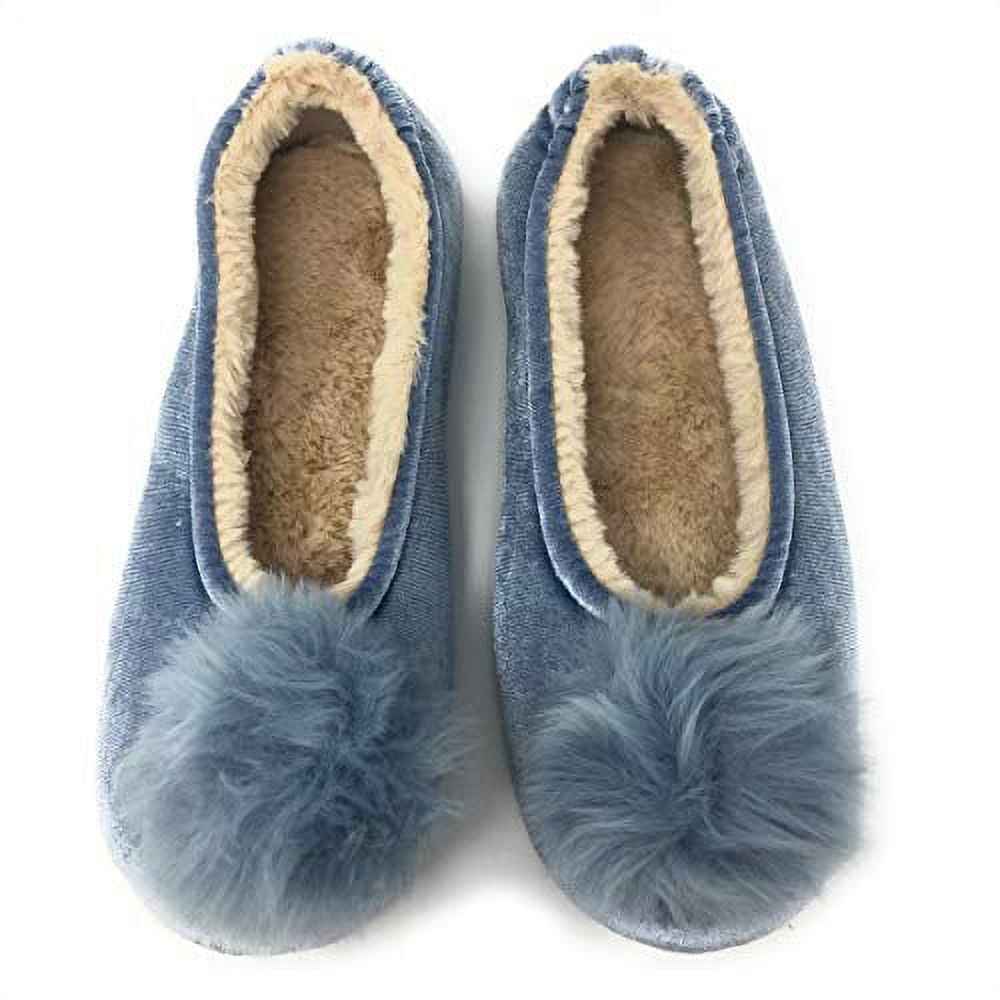 Oooh Geez Women's Fuzzy Ballerina Slippers, Cute Cozy House Shoes, Pom ...