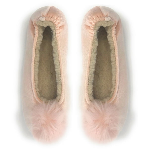 Oooh Geez Women's Pom Pom Ballet Slippers, Cozy Fuzzy Plush House Shoes ...