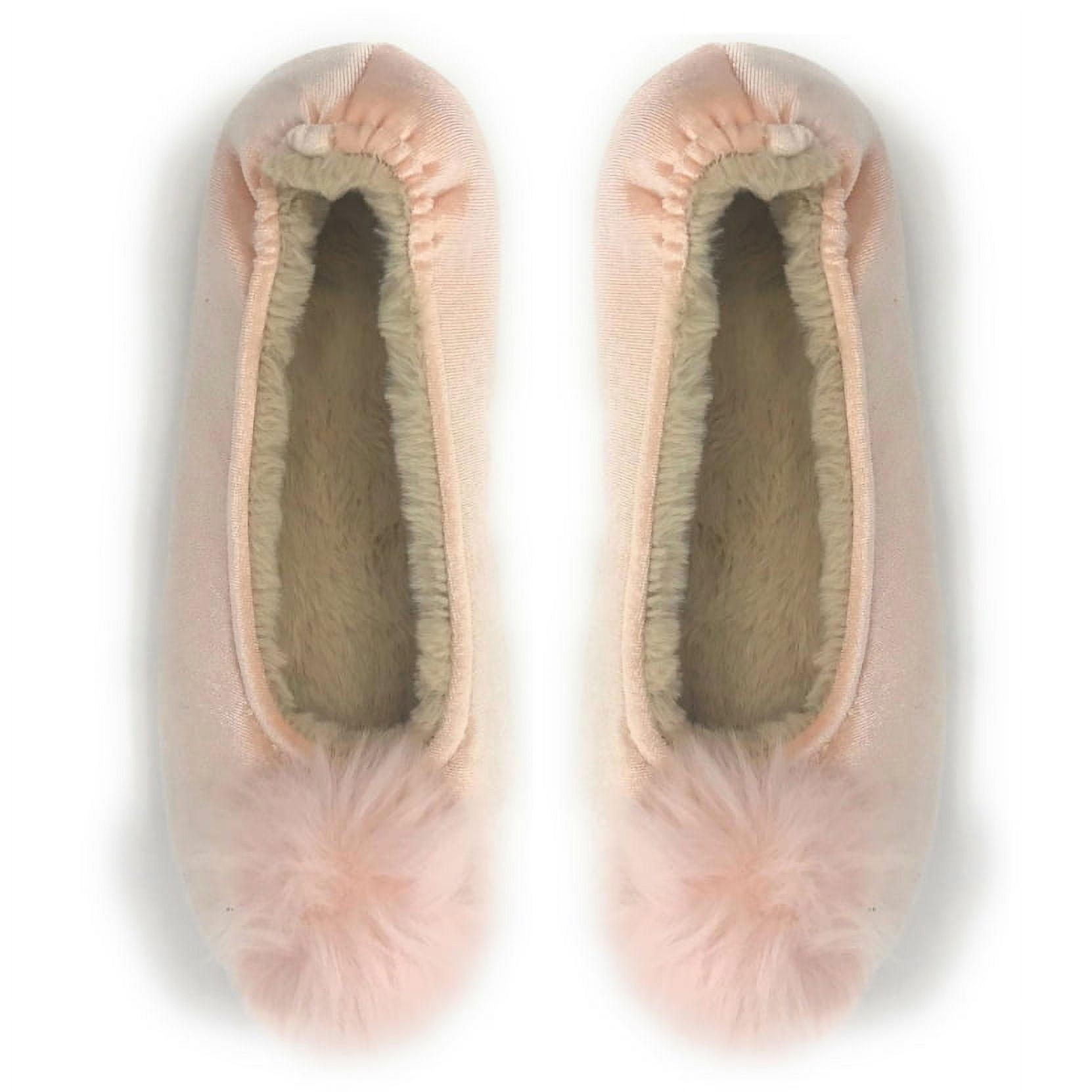 Oooh Geez Women's Pom Pom Ballet Slippers, Cozy Fuzzy Plush House Shoes ...