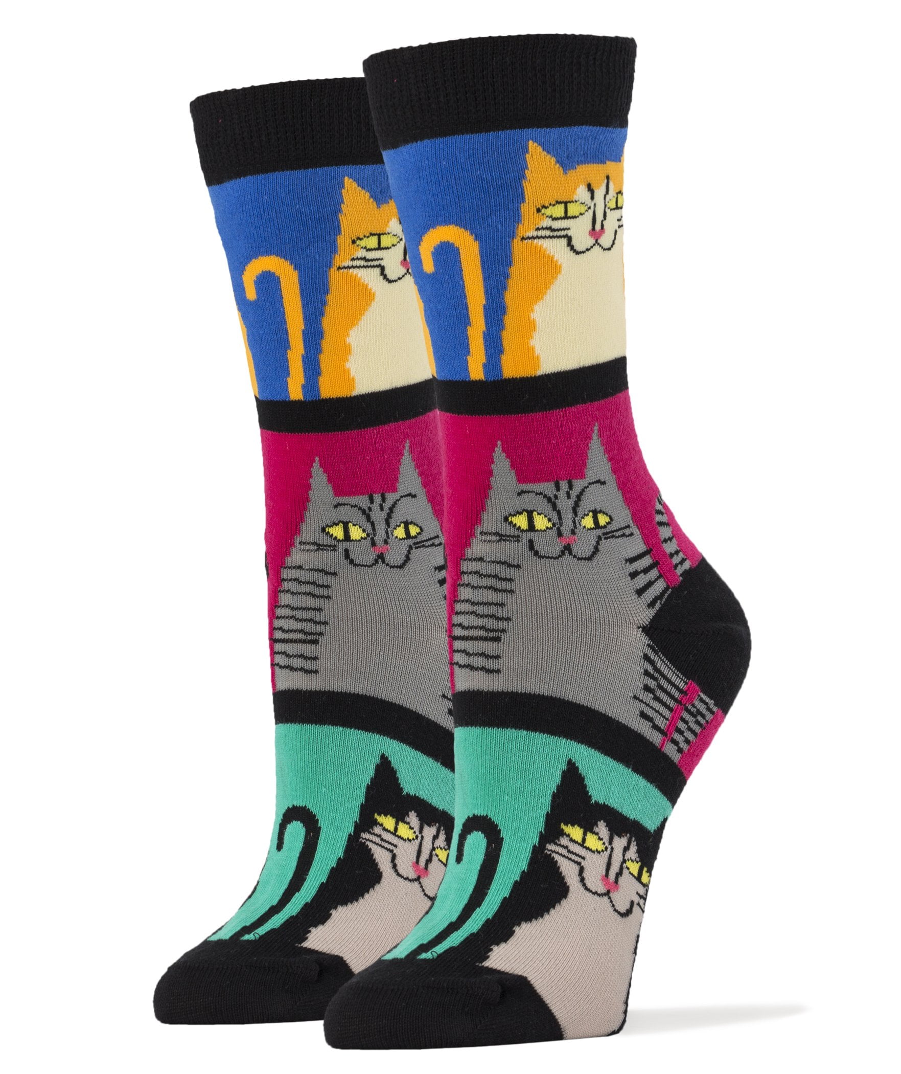 Oooh Yeah Womens Colorful Crew Socks, Mod Meow, Funny Cat Socks ...