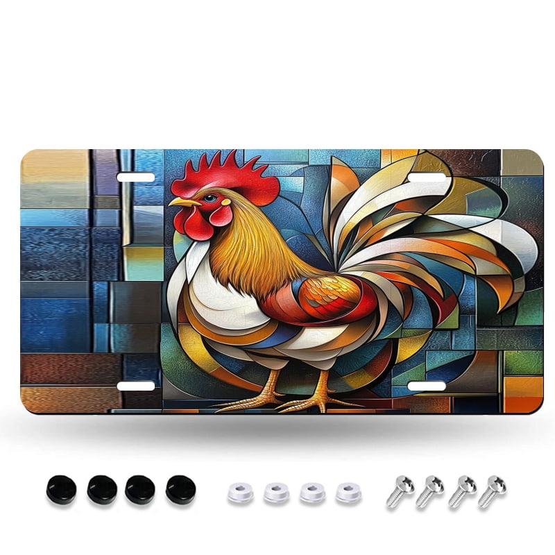 Ooster with Stained - Glass Texture License Plate Frame, Decorative ...