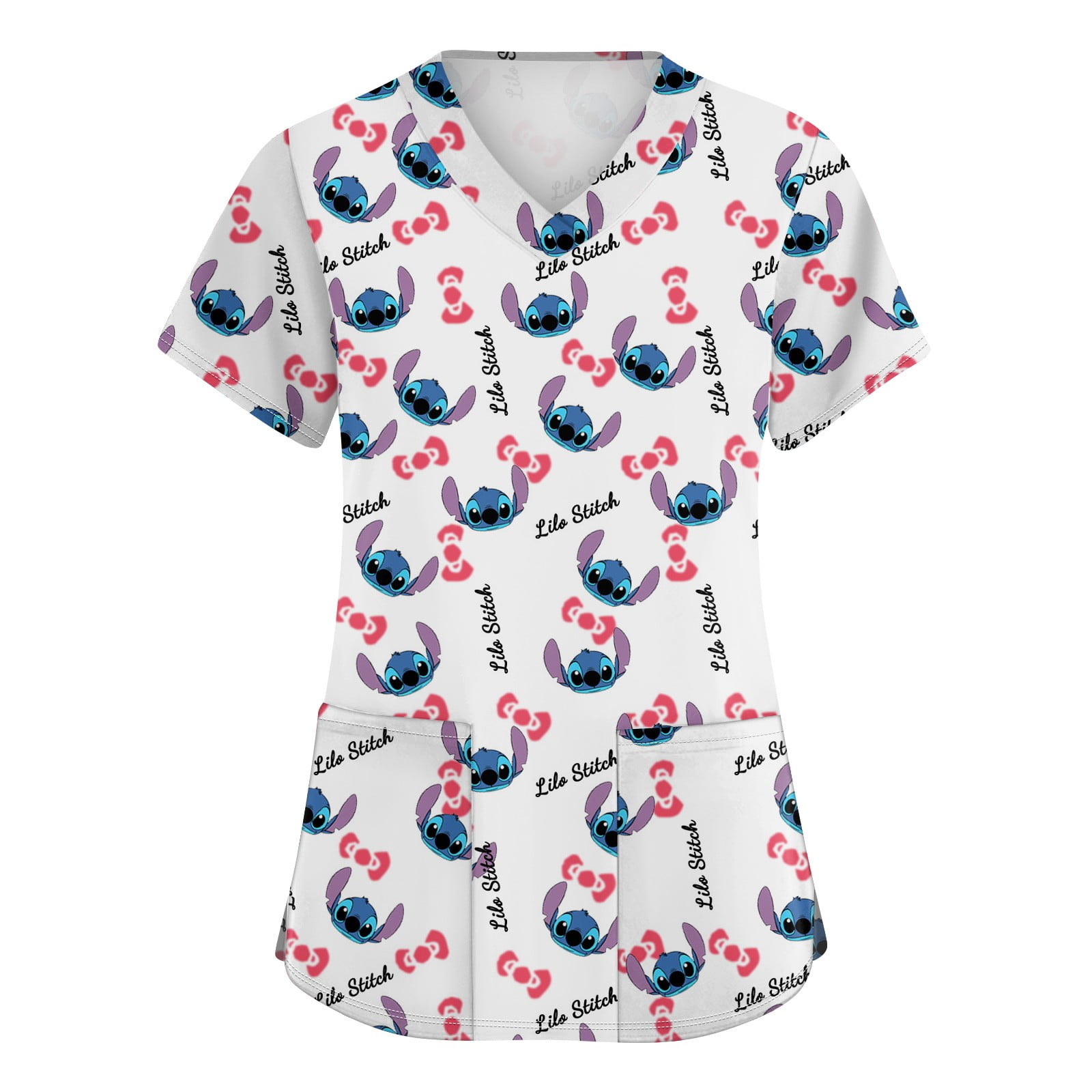 Ootengo Stitch Printed Scrub Tops Women, Movie Character Printed Scrub ...