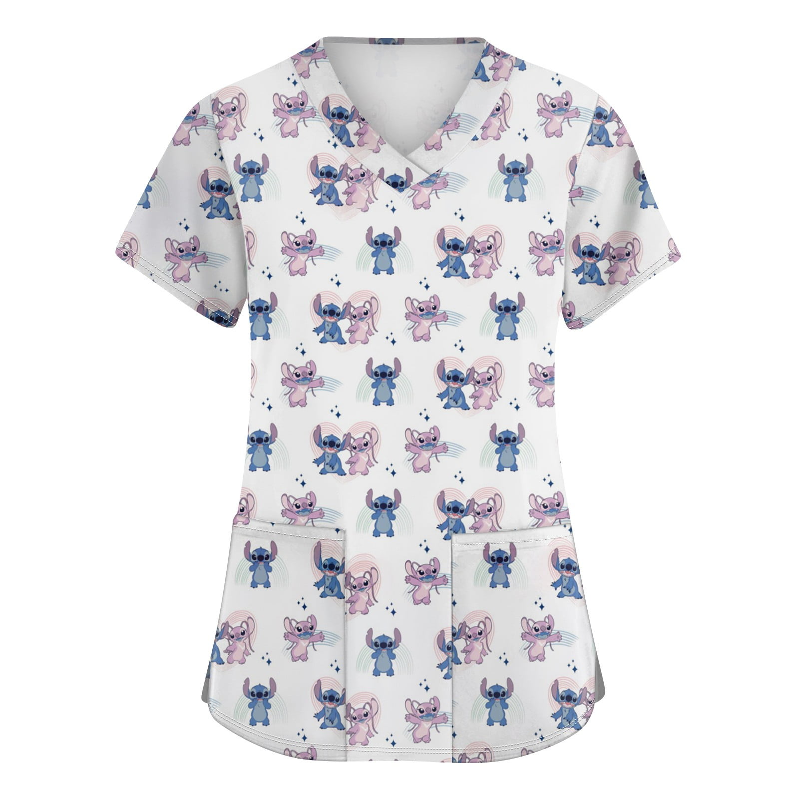 Ootengo Stitch Printed Scrub Tops Women, Movie Character Printed Scrub ...